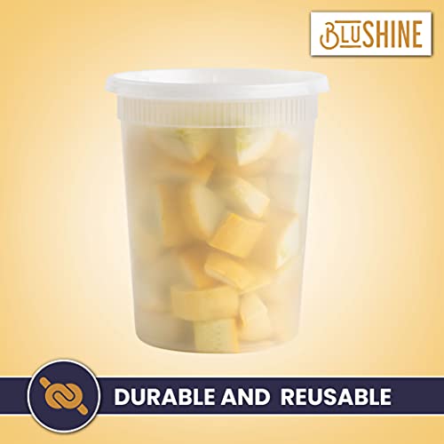 [24 Sets] 32 oz. Plastic Deli Food Storage Containers with Airtight Leak Proof Lids - Reusable - Microwave, Fridge, and Freezer Safe