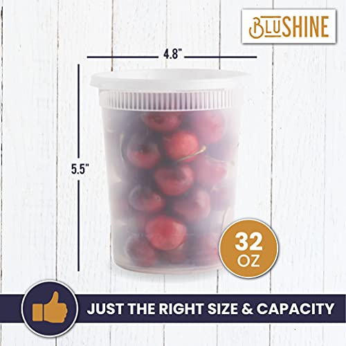 [24 Sets] 32 oz. Plastic Deli Food Storage Containers with Airtight Leak Proof Lids - Reusable - Microwave, Fridge, and Freezer Safe