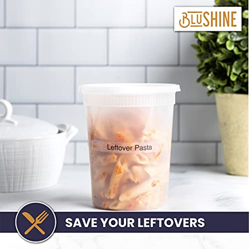 [24 Sets] 32 oz. Plastic Deli Food Storage Containers with Airtight Leak Proof Lids - Reusable - Microwave, Fridge, and Freezer Safe