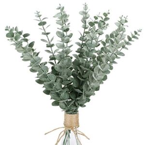 funarty 15pcs artificial eucalyptus leaves stems 18″ tall greenery decor faux eucalyptuses real touch for wedding bouquet centerpiece home decor