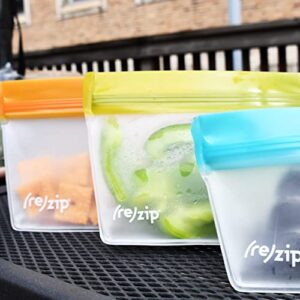 rezip 5-Piece Stand-Up Reusable BPA-Free Food Grade Storage Bag Pack n' Go Kit, Leakproof, Freezer Safe, Dishwasher Safe, Travel Friendly, (1) Quart (4-Cup/32-Ounce), (2) 2-Cup (16-Ounce), (2) Snack (1-Cup/8-Ounce), (Multicolor)