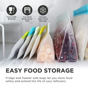 rezip 5-Piece Stand-Up Reusable BPA-Free Food Grade Storage Bag Pack n' Go Kit, Leakproof, Freezer Safe, Dishwasher Safe, Travel Friendly, (1) Quart (4-Cup/32-Ounce), (2) 2-Cup (16-Ounce), (2) Snack (1-Cup/8-Ounce), (Multicolor)