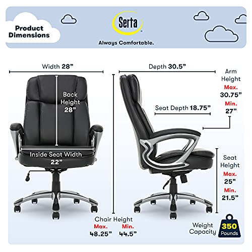 Serta Big & Tall Executive Office Chair High Back All Day Comfort Ergonomic Lumbar Support, Bonded Leather, Black