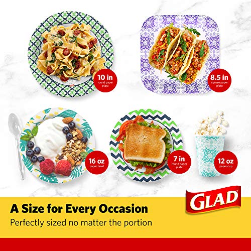 Glad Square Disposable Paper Plates for All Occasions | Soak Proof, Cut Proof, Microwaveable Heavy Duty Disposable Plates | 8.5" Diameter, 50 Count Bulk Paper Plates