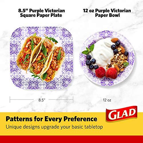 Glad Square Disposable Paper Plates for All Occasions | Soak Proof, Cut Proof, Microwaveable Heavy Duty Disposable Plates | 8.5" Diameter, 50 Count Bulk Paper Plates