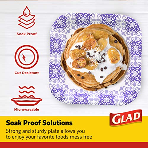 Glad Square Disposable Paper Plates for All Occasions | Soak Proof, Cut Proof, Microwaveable Heavy Duty Disposable Plates | 8.5" Diameter, 50 Count Bulk Paper Plates