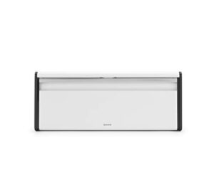 brabantia rectangular fall front bread box (white) large front opening flat top bread store for kitchen counter, fits 2 loaves