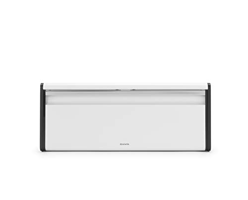 Brabantia Rectangular Fall Front Bread Box (White) Large Front Opening Flat Top Bread Store for Kitchen Counter, Fits 2 Loaves