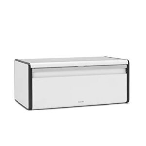 Brabantia Rectangular Fall Front Bread Box (White) Large Front Opening Flat Top Bread Store for Kitchen Counter, Fits 2 Loaves