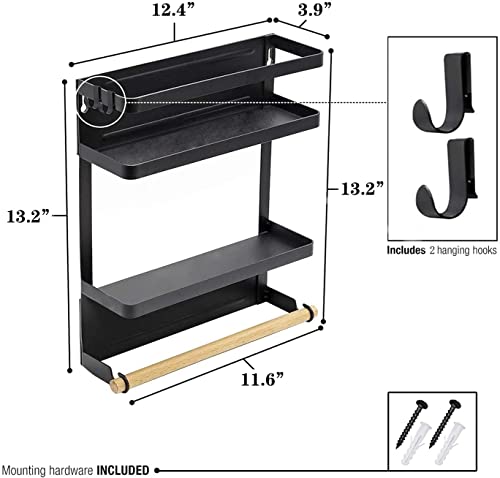 Govetom Magnetic Fridge Organizer, Magnetic Spice Rack for Refrigerator in Kitchen, Strong Magnetic Shelf with Paper Towel Holder,Medium