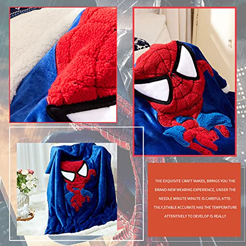 COSUSKET Marvel Kids Spiderman Throw Blanket, Signed Jointly 3D Cartoon Embroidery Sherpa Blanket Boys Gifts