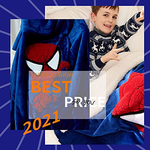 COSUSKET Marvel Kids Spiderman Throw Blanket, Signed Jointly 3D Cartoon Embroidery Sherpa Blanket Boys Gifts