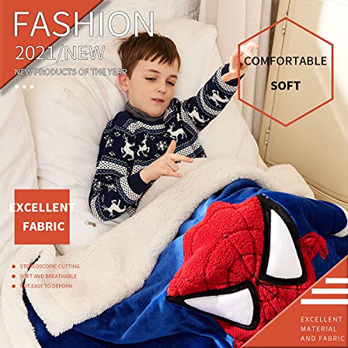 COSUSKET Marvel Kids Spiderman Throw Blanket, Signed Jointly 3D Cartoon Embroidery Sherpa Blanket Boys Gifts