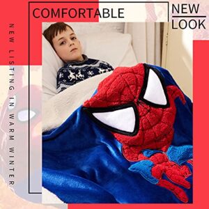 COSUSKET Marvel Kids Spiderman Throw Blanket, Signed Jointly 3D Cartoon Embroidery Sherpa Blanket Boys Gifts