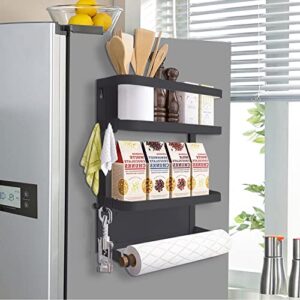 vodoco magnetic spice rack, refrigerator organizer kitchen storage 2-tier magnetic shelf magnetic paper towel holder spices organizer wall storage kitchen storage rack – black