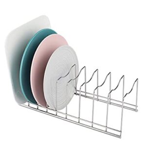 2 Pack HS Ideas Pot Lid Organizer, Kitchen Plate Rack Holder Rest,Pan and Pot Lid Holder for Cutting Boards, Bakeware, Cooling Rack, Serving Trays,Pantry and Cabinet Holder - Silver Finish…