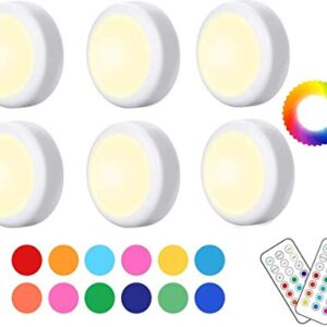 Puck Lights, 16 Colors Changeable LED Puck lightings Battery Powered dimmable Under Cabinet Lights Wireless Under Counter Lights Mini Night Light, with 2 Remote Controls & Timing Function