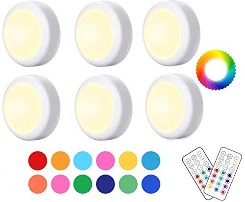 Puck Lights, 16 Colors Changeable LED Puck lightings Battery Powered dimmable Under Cabinet Lights Wireless Under Counter Lights Mini Night Light, with 2 Remote Controls & Timing Function