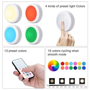 Puck Lights, 16 Colors Changeable LED Puck lightings Battery Powered dimmable Under Cabinet Lights Wireless Under Counter Lights Mini Night Light, with 2 Remote Controls & Timing Function