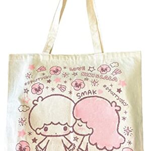 EITAI T029 Sanrio Little Twin Stars Cute Tote Bag, Shopping Bag, Kitchen Reusable Grocery Bag, 13.3 in(H) x 11.8 in(L) x 5.5 in(W), White, Pink, One Size