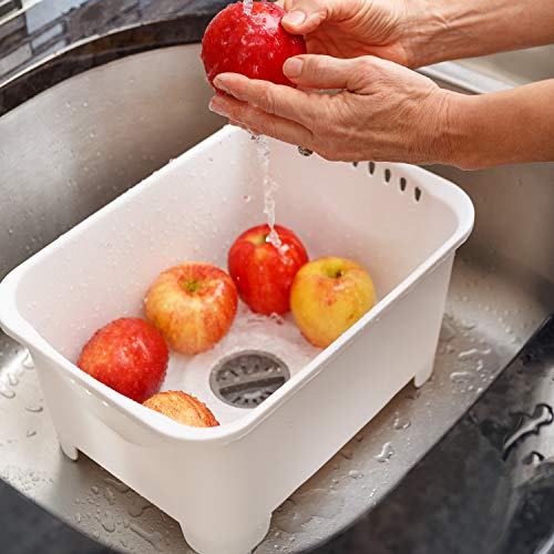 Glad Kitchen Sink Wash Basin for Dishes | Large Plastic Tub with Drain Plug | Multipurpose Dishpan for Cleaning Tableware | Sinkware Accessories, White