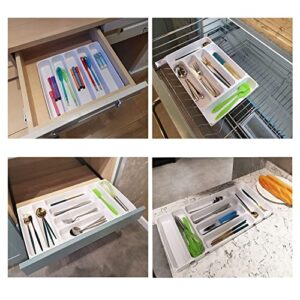 TUNGTAR custom silverware drawer tray small drawer organizer for utensils holder 7.5 inches cutlery tray, DIY organizer for silverware, flatware, knives in Kitchen, Bedroom white 3in1 (White, Small)