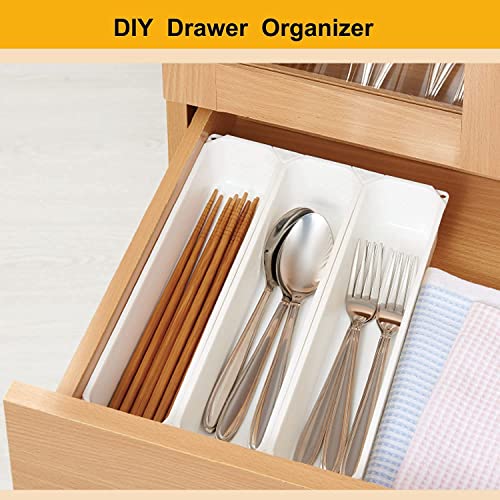 TUNGTAR custom silverware drawer tray small drawer organizer for utensils holder 7.5 inches cutlery tray, DIY organizer for silverware, flatware, knives in Kitchen, Bedroom white 3in1 (White, Small)