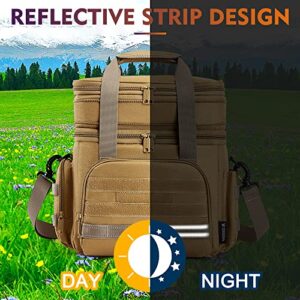 Double Layer Insulated Lunch Bag for Adults, Expandable Tactical Lunch Bag Leakproof 26-Can Large Lunch Cooler Bag with Adjustable Shoulder Strap Adults Durable Lunch Pail for Work Picnic Hiking Brown