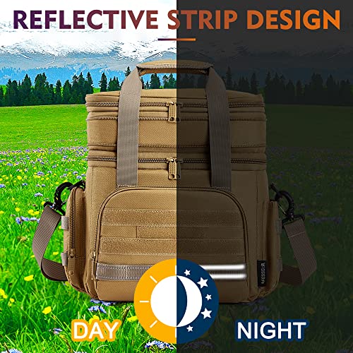 Double Layer Insulated Lunch Bag for Adults, Expandable Tactical Lunch Bag Leakproof 26-Can Large Lunch Cooler Bag with Adjustable Shoulder Strap Adults Durable Lunch Pail for Work Picnic Hiking Brown