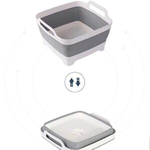 Dish Basin Collapsible with Drain Plug Carry Handles, Foldable Sink Tub, Dish Wash Basin, Portable Dish Tub, Collapsible Dishpan for Camping Dish Washing Tub and RV Sink (9.3L Capacity) (Grey)