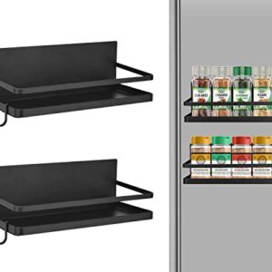 Dr.BeTree Magnetic Spice Rack, Strong Magnetic Shelf Spice Organizer Spice Rack Seasoning Organizer For Kitchen Organizer Magnetic Spice Rack For Refrigerator With 4 Hooks (Black, 2 Pack )