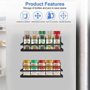 Dr.BeTree Magnetic Spice Rack, Strong Magnetic Shelf Spice Organizer Spice Rack Seasoning Organizer For Kitchen Organizer Magnetic Spice Rack For Refrigerator With 4 Hooks (Black, 2 Pack )