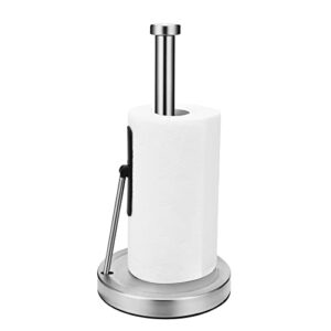 leisureshare paper towel holder countertop, stainless steel standing paper towel roll holder for kitchen bathroom, with weighted base for one-handed operation(silver fine packaging)