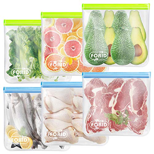 Reusable Gallon Freezer Bags - 6 Pack EXTRA THICK 1 Gallon Bags LEAKPROOF Gallon Storage Bags for Marinate Food & Fruit Cereal Sandwich Snack Meal Prep Travel Items Home Organization Storage