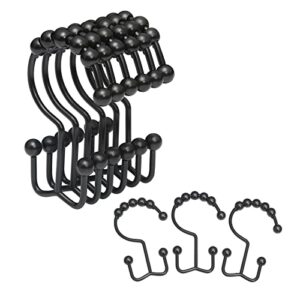 shower curtain rings, oeh shower curtain hooks, rust-resistant metal black shower curtain rings, double shower curtain hooks for bathroom shower curtain & shower liner, set of 12, black