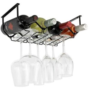 wallniture piccola under cabinet wine rack & glasses holder kitchen organization with 4 bottle organizer metal black