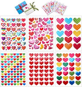 konsait 60 sheets valentine heart stickers love decorative sticker for kids envelopes cards craft scrapbooking for great party favors gift prize class rewards award praise (3000+ colorful heart)