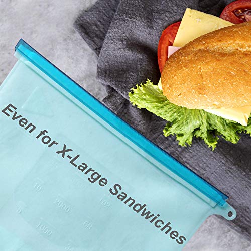 Silicone Food Storage Bag 102oz. XXL [Set of 2] Reusable Freezer Bags - Zero Waste Food and Container Lids Reusable Silicone Containers with Lid, Sous Vide, Extra Large Bags