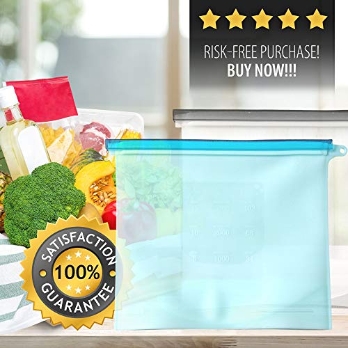 Silicone Food Storage Bag 102oz. XXL [Set of 2] Reusable Freezer Bags - Zero Waste Food and Container Lids Reusable Silicone Containers with Lid, Sous Vide, Extra Large Bags