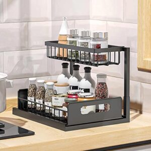 Kitchen Under Sink Organizers and Storage, Pull Out Cabinet Organizer 2-Tier Basket Drawers for Kitchen Organization, Undersink Sliding Pull Out Shelf Bathroom Kitchen Accessories, Black