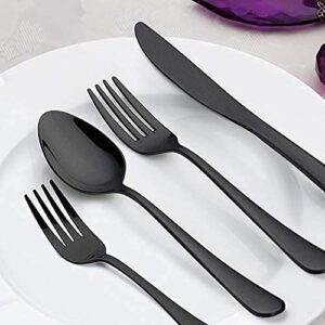 Teivio 24 Piece Silverware Set, Flatware Utensils Set Mirror Polished, Dishwasher Safe Service for 4, Include Knife/Fork/Spoon/Steak Knife/Wire Mesh Steel Cutlery Holder Storage Trays (Matte Black)