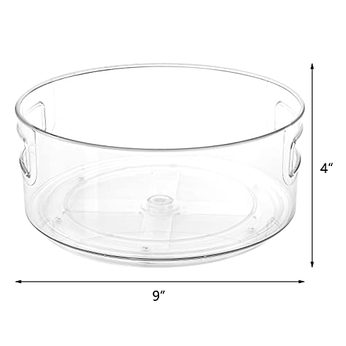 Hedume 2 Pack Lazy Susan Turntable with Handles, 9 Inches Round Plastic Clear Rotating Turntable Organization, Food Storage Container for Kitchen, Cabinet, Pantry, Fridge, Countertop