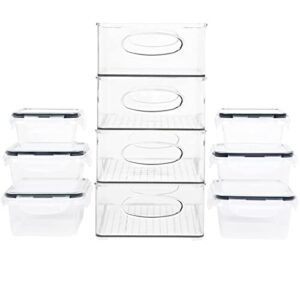 10 pcs refrigerator organizer bins fridge organizer kitchen organization clear storage bins pantry organization storage plastic storage bins fridge organizers for freezer, kitchen, countertops