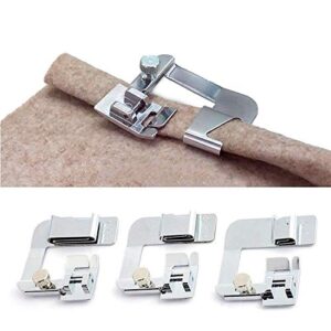 anyqoo 3 sizes rolled hem pressure foot sewing machine presser foot hemmer foot set (1/2 inch, 3/4 inch, 1 inch) for singer, brother, janome and other low shank adapter (rolled hem presser feet)