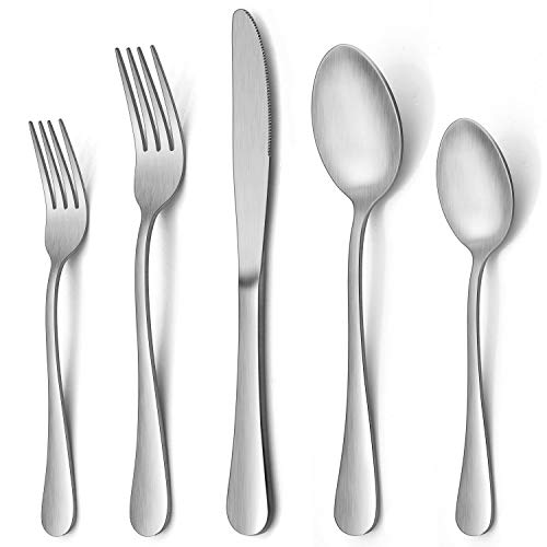 LIANYU 20 Piece Silverware Set, Matte Silverware Flatware Set for 4, Stainless Steel Cutlery Tableware Set, Kitchen Utensils for Home Restaurant Party, Satin Finish, Dishwasher Safe