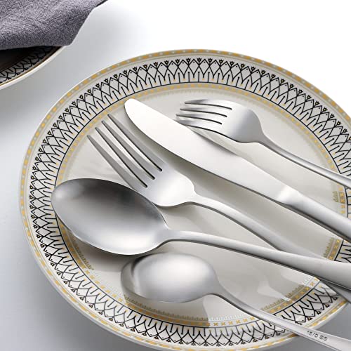 LIANYU 20 Piece Silverware Set, Matte Silverware Flatware Set for 4, Stainless Steel Cutlery Tableware Set, Kitchen Utensils for Home Restaurant Party, Satin Finish, Dishwasher Safe