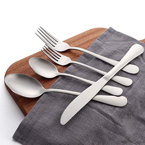 LIANYU 20 Piece Silverware Set, Matte Silverware Flatware Set for 4, Stainless Steel Cutlery Tableware Set, Kitchen Utensils for Home Restaurant Party, Satin Finish, Dishwasher Safe