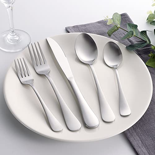 LIANYU 20 Piece Silverware Set, Matte Silverware Flatware Set for 4, Stainless Steel Cutlery Tableware Set, Kitchen Utensils for Home Restaurant Party, Satin Finish, Dishwasher Safe