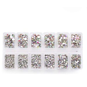 4200 pieces flat back ab rhinestones for craft, round crystal gems stickers for clothes, 1.5 mm – 4.8 mm, 6 sizes