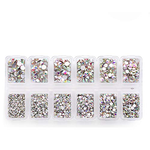 4200 Pieces Flat Back AB Rhinestones for Craft, Round Crystal Gems Stickers for Clothes, 1.5 mm - 4.8 mm, 6 Sizes